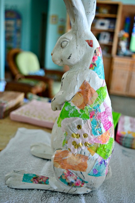 early steps of decoupage bunny | The Painted Apron