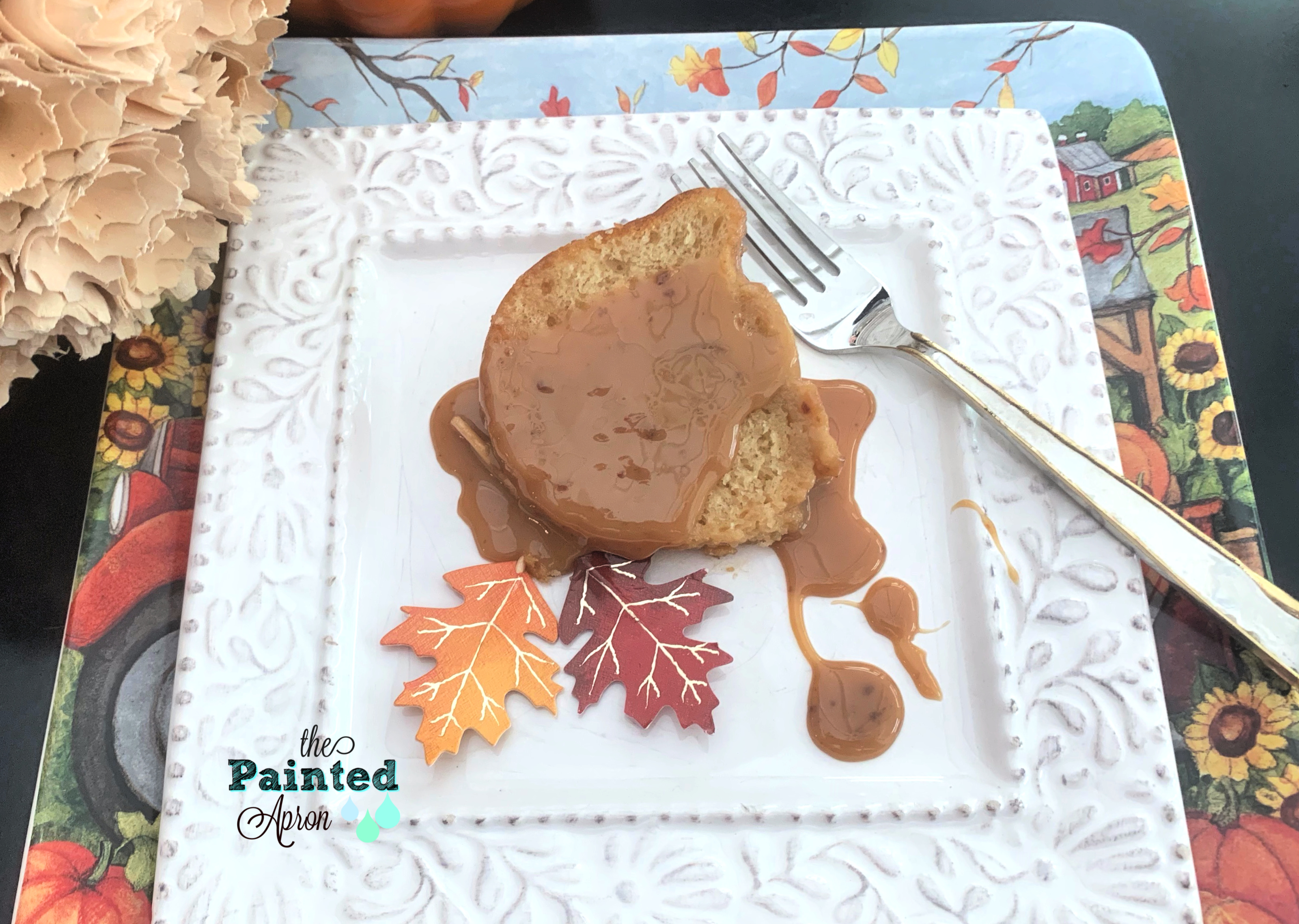 fall maple cake slice with maple icing | The Painted Apron