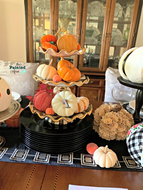 pumpkins on tiered stand | The Painted Apron