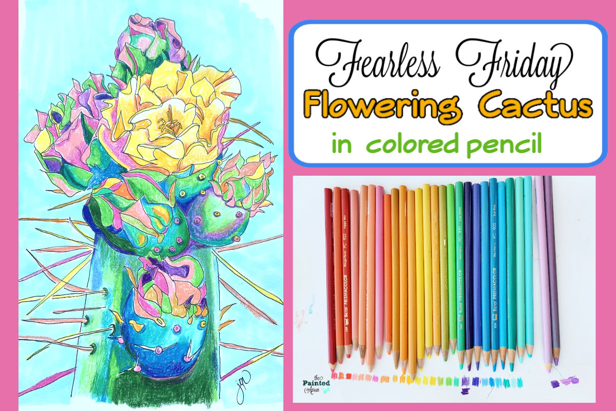 flowering cactus in colored pencil | The Painted Apron